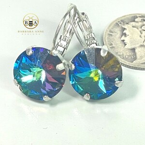 RARE Swarovski Sphinx Blue Green Round Crystal Earrings - Etsy