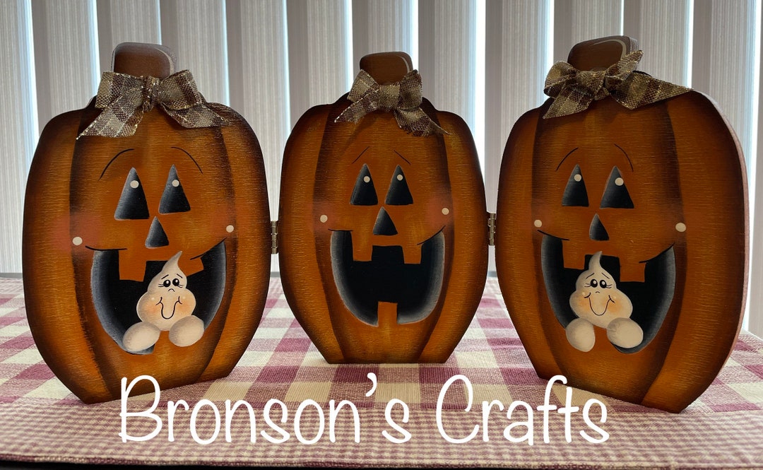 Whimsical Halloween Pumpkin and Ghosts Hand Painted Table or Shelf ...