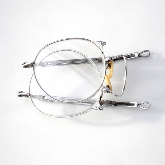 Art Deco Folding Spectacles - White Gold Filled Finis… - Gem