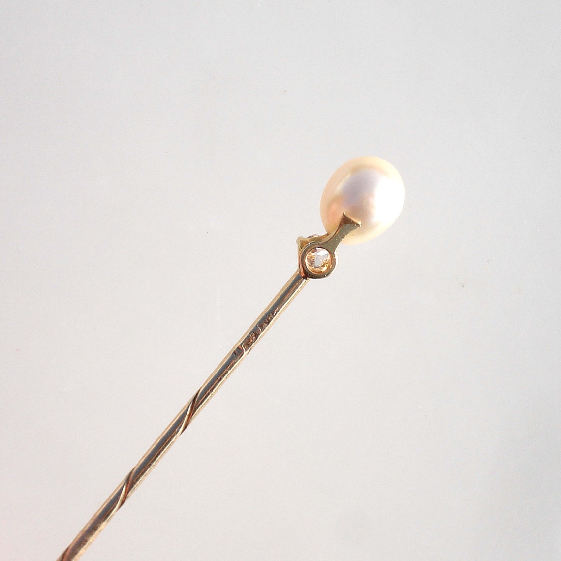 Antique 14k Gold Pearl & Diamond Stick Pin - Etsy