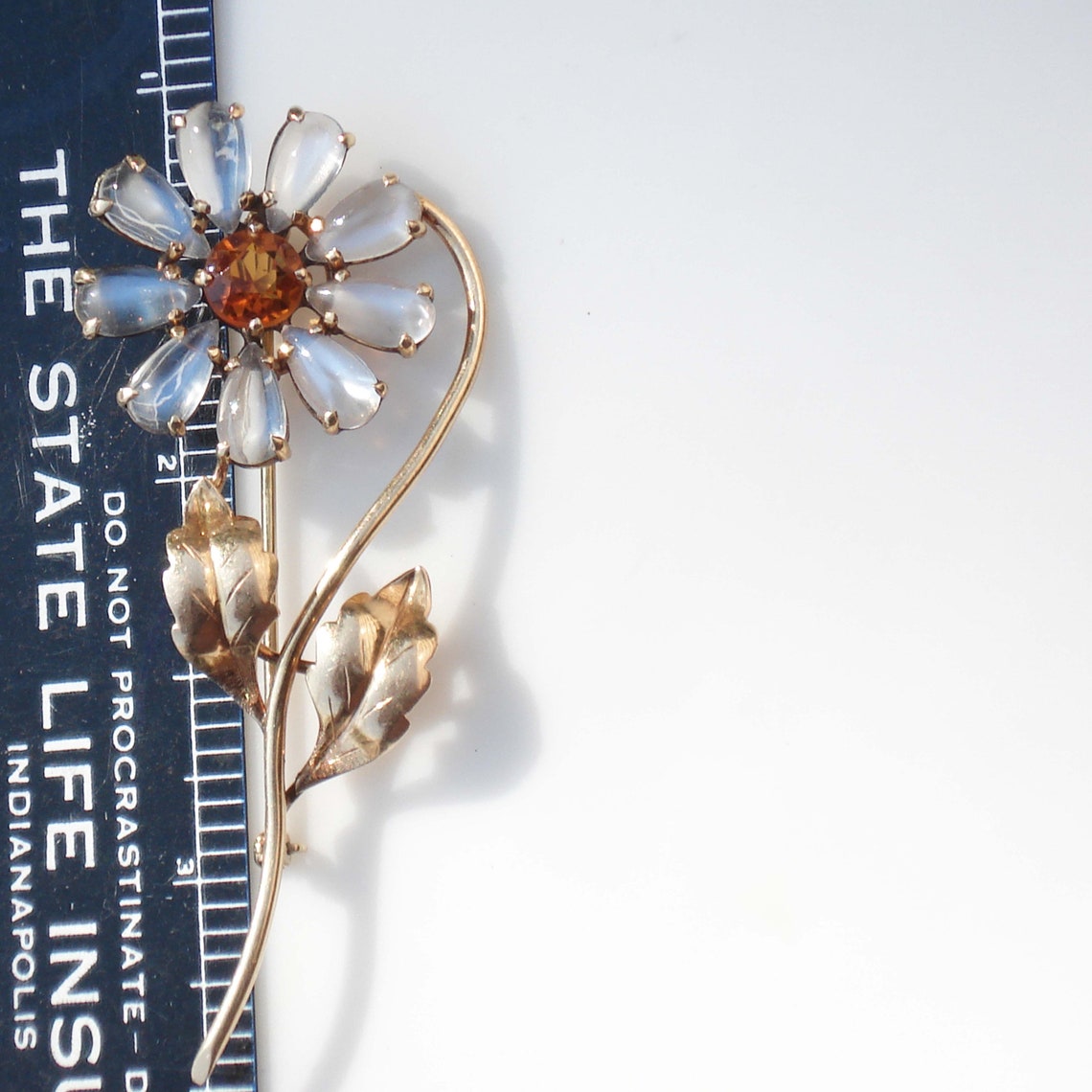 Vintage 14k Gold Moonstone Flower Brooch | Etsy