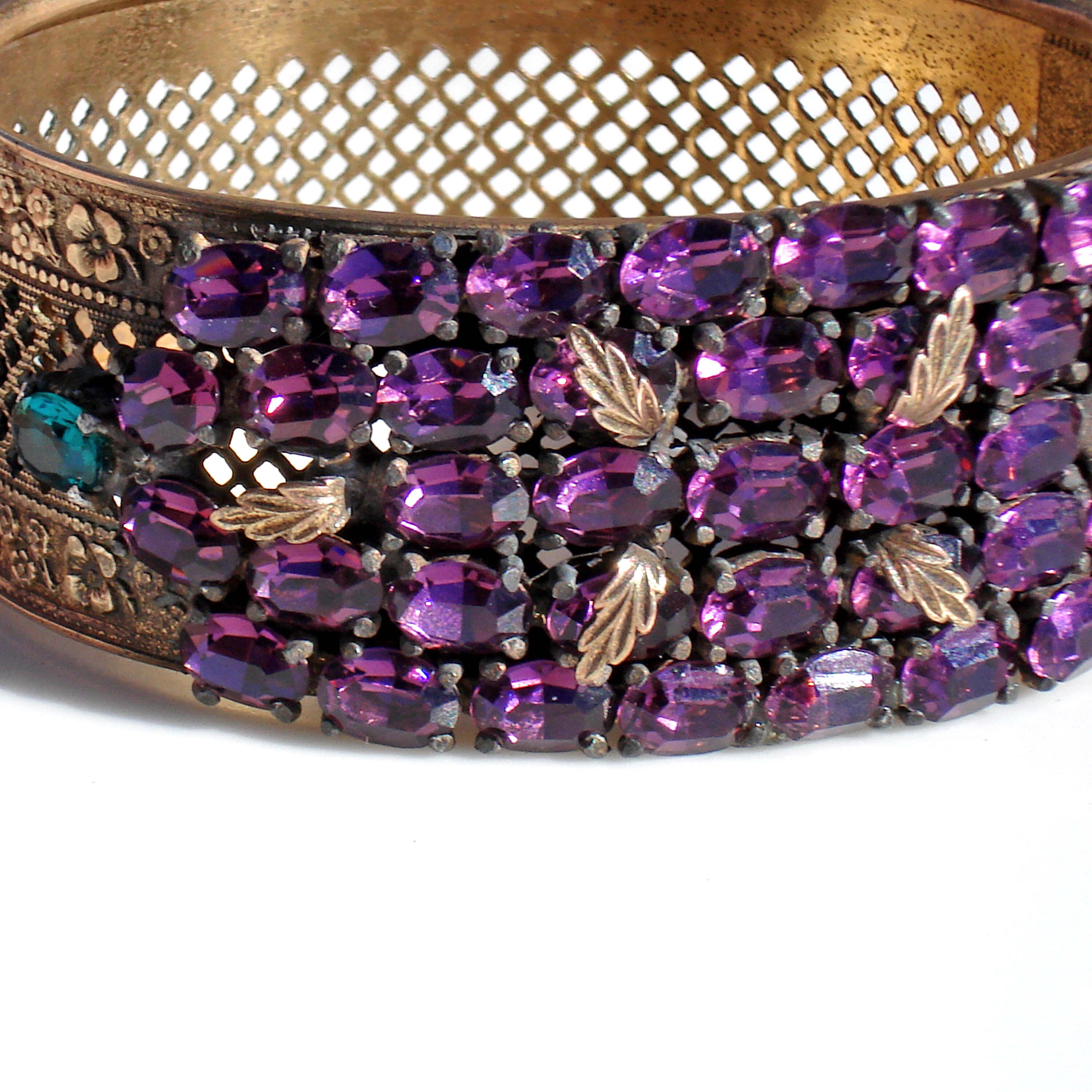 Gilt Clamper Bangle Bracelet Purple Stones 1930s | Etsy