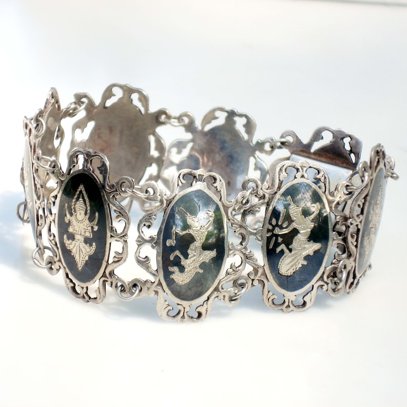 Vintage Siam Niello Sterling Silver Bracelet Fancy Hand Cut - Etsy Vintage Siam Niello Sterling Silver Bracelet Fancy Hand Cut - Etsy