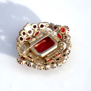 Vintage Mid Century Glam Large Brooch Red Stones Gold Metal - Etsy