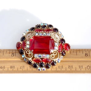Vintage Mid Century Glam Large Brooch Red Stones Gold Metal - Etsy