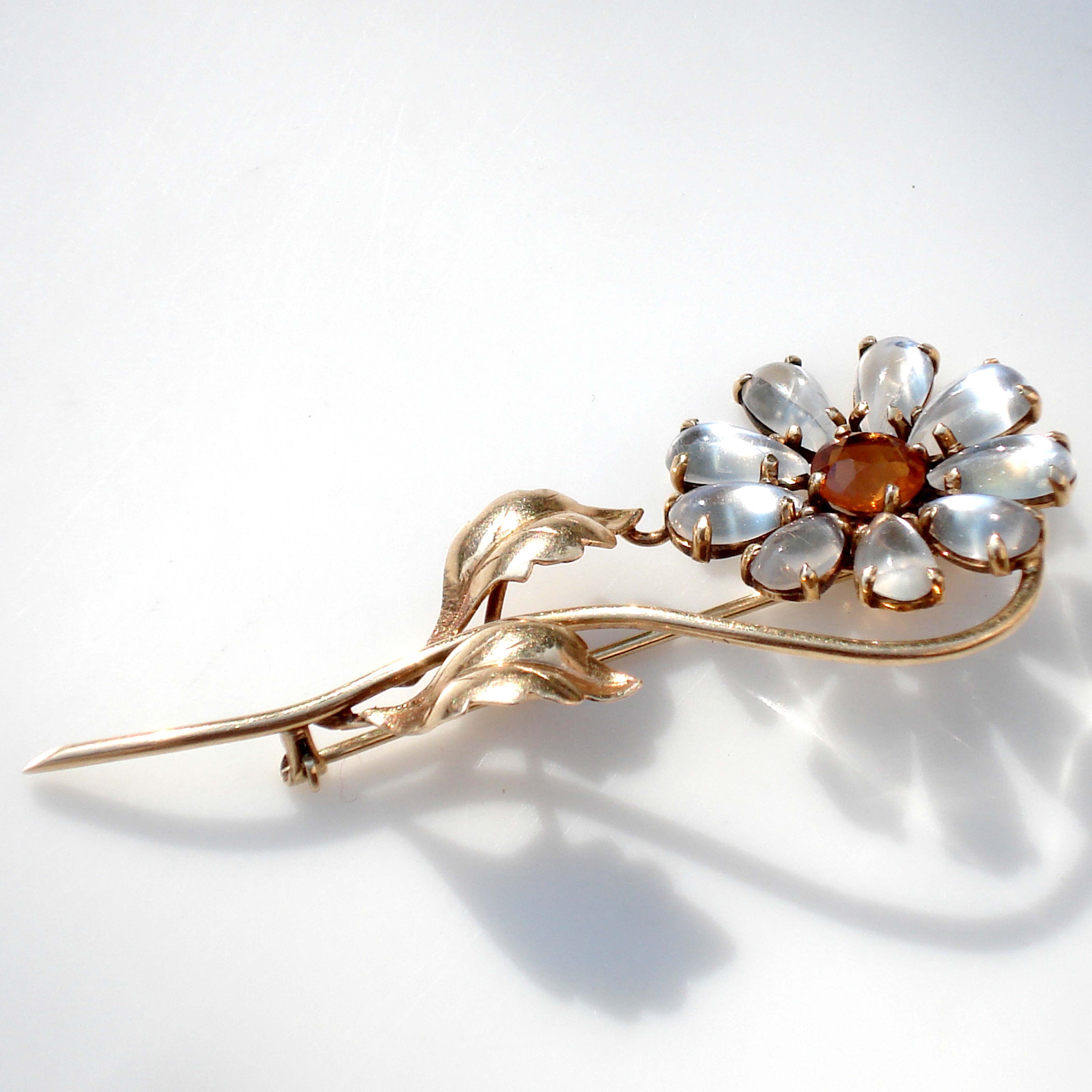Vintage 14k Gold Moonstone Flower Brooch | Etsy