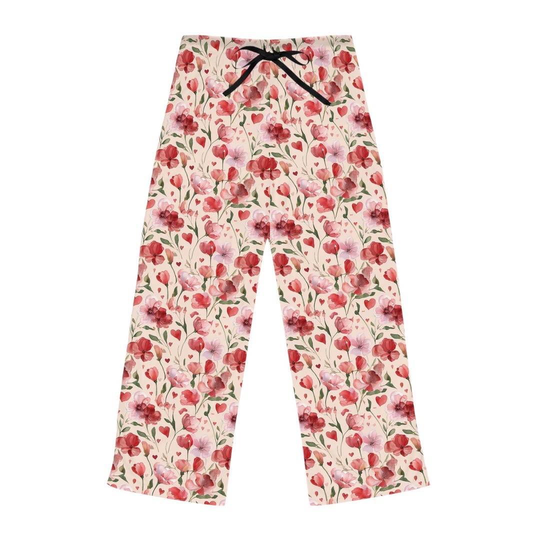 Flower Heart Pajama Pants for Women, Floral Lounge Pants, Cute ...