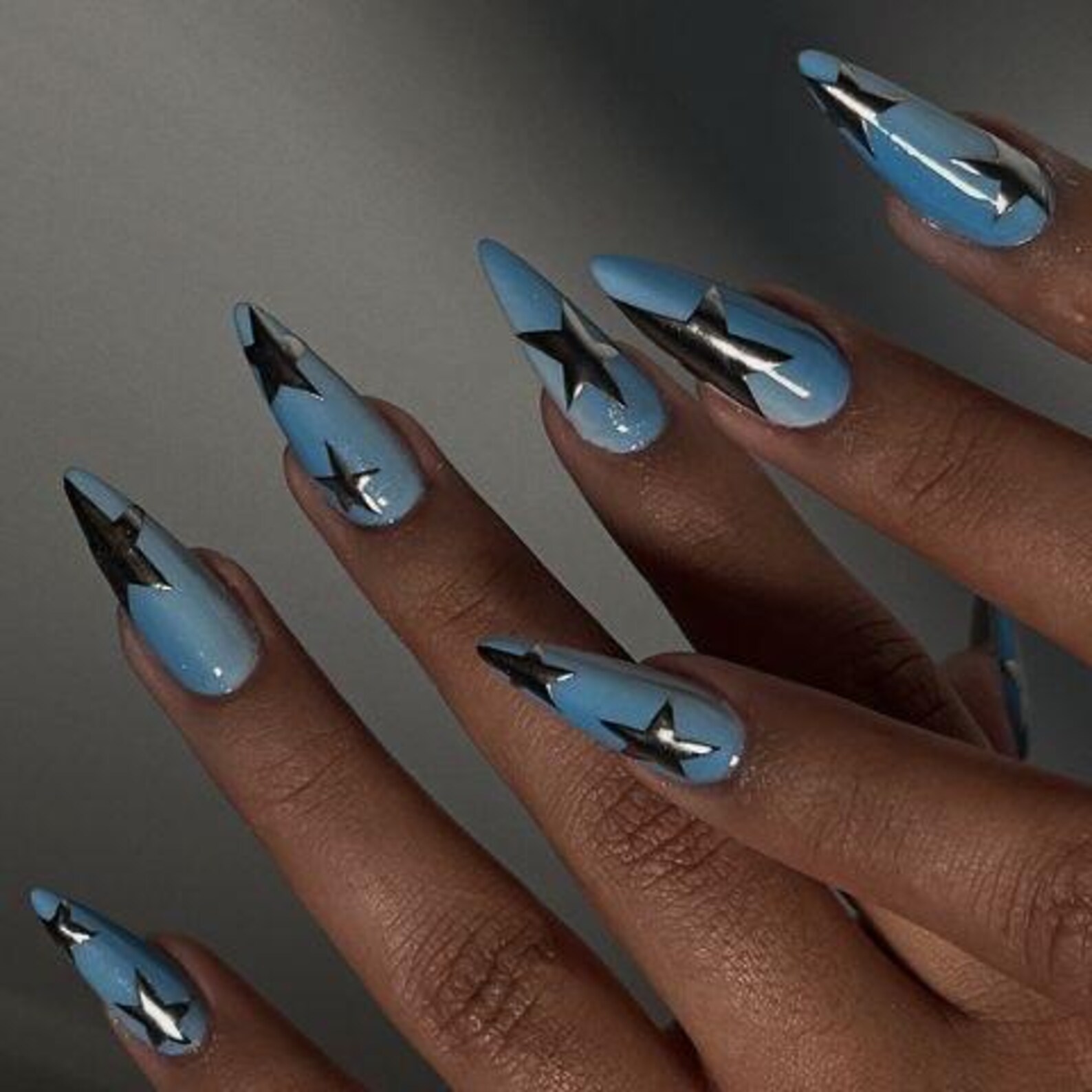 Baby Blue Chrome Star Nails Acrylic Nails | Acrylic Presson Nails ...