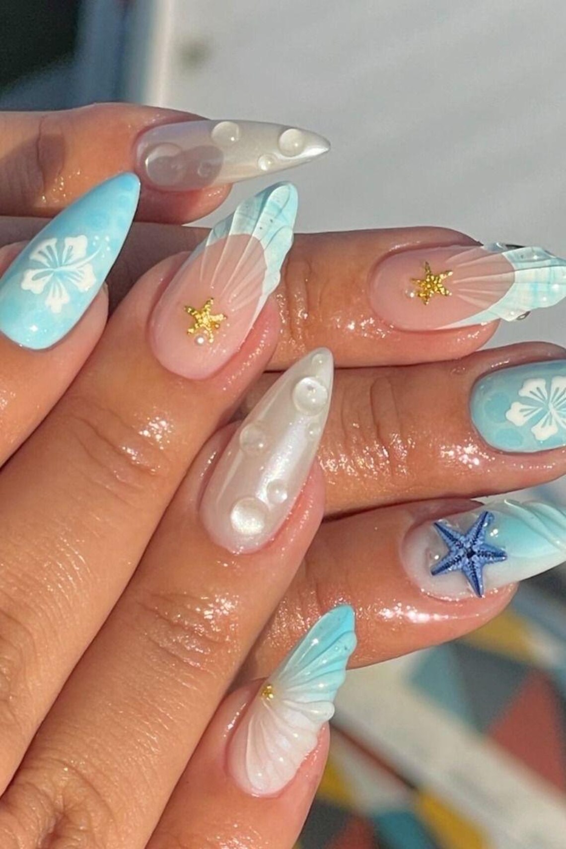 3d Ocean Themed Nails| Acrylic Presson Nails - Etsy