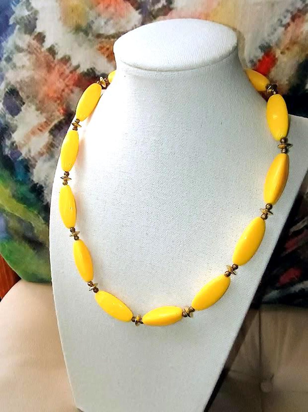 Tribal Style Yellow Bead Necklace – Vintage Buttercup Yellow Beads With ...