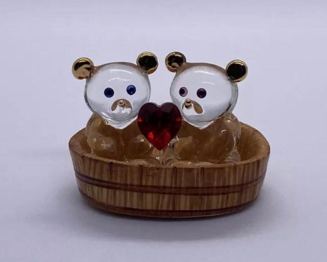 Glass Baron Teddy Bears in A Tub/red Heart Crystal/gold Trim Ears - Etsy