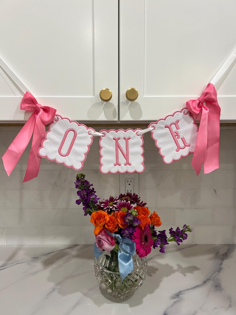ONE High Chair Banner - Embroidered First Birthday Decoration - Cake ...