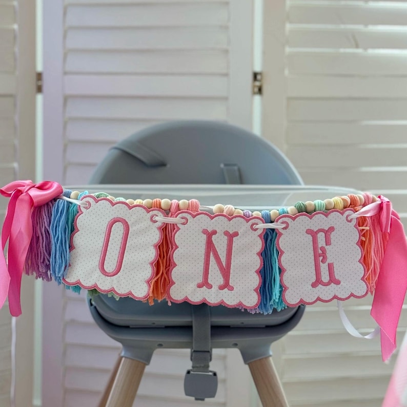 ONE High Chair Banner - Embroidered First Birthday Decoration - Cake ...