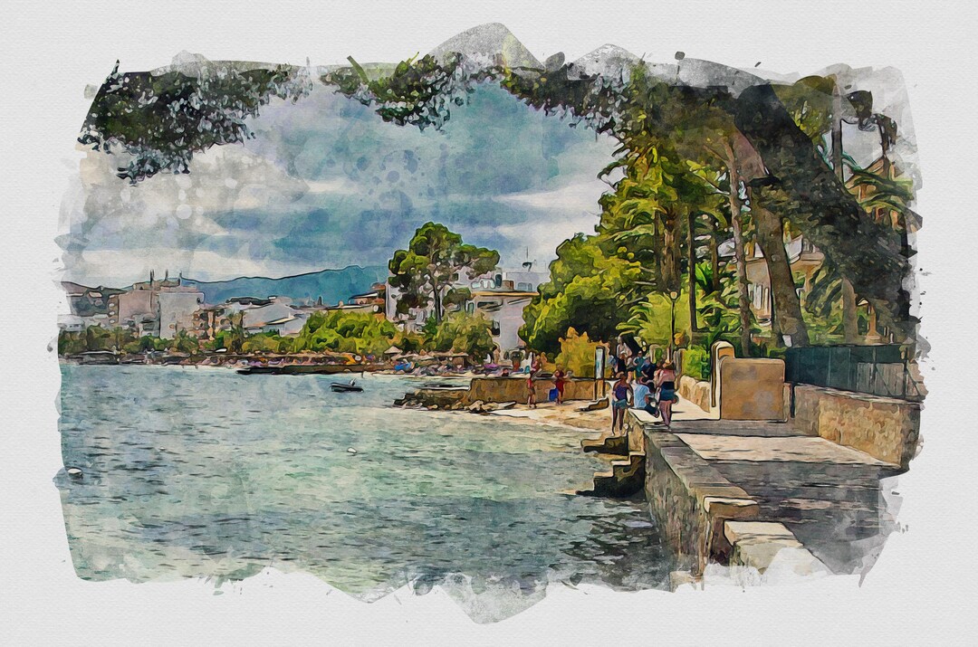 Mallorca Print: Puerto Pollensa Pine Walk Watercolor (digital Download ...