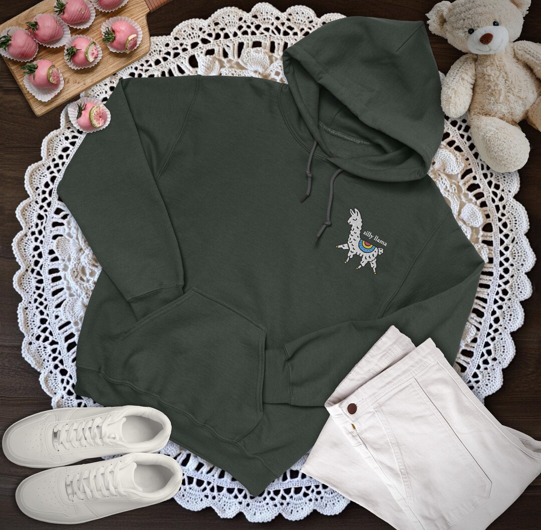 Embroidered Silly Llama Hoodie, Embroidered Llama Pullover Hoodie ...