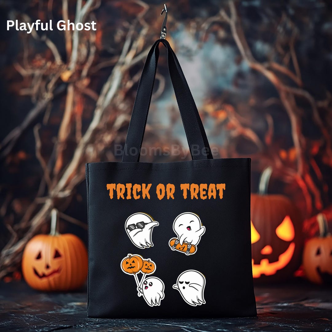 Spooky Halloween Tote Bag, Playful Ghosts, Canvas Tote Bag for Trick or ...