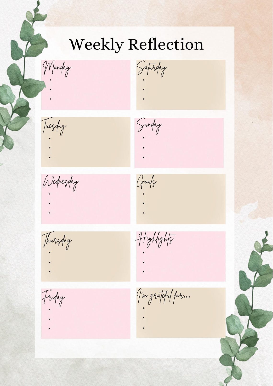 Weekly Reflection Planner, Printable Goal and Gratitude Journal ...