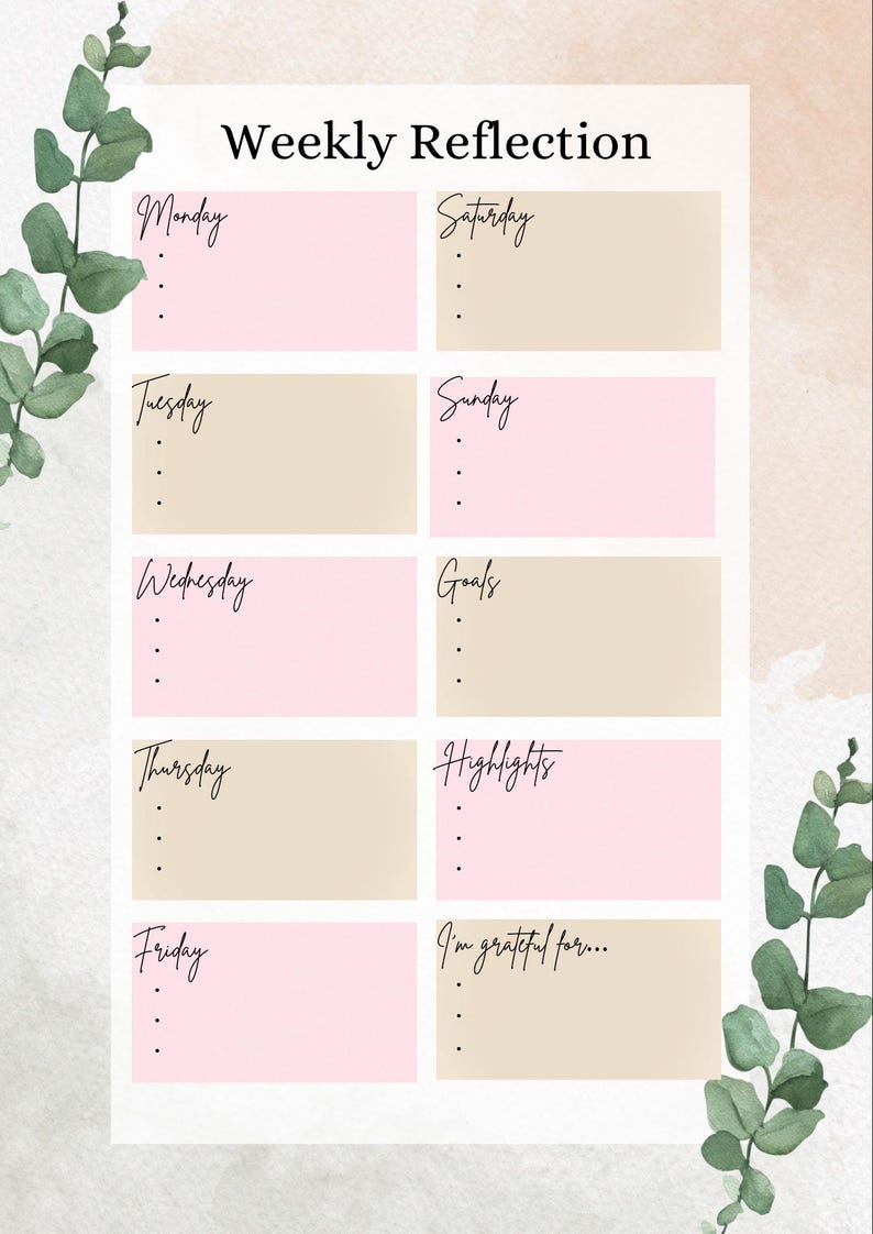 Weekly Reflection Planner, Printable Goal and Gratitude Journal ...