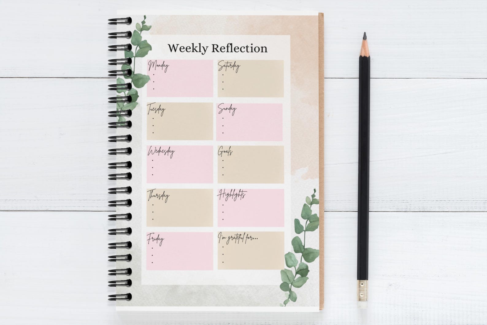 Weekly Reflection Planner, Printable Goal and Gratitude Journal ...