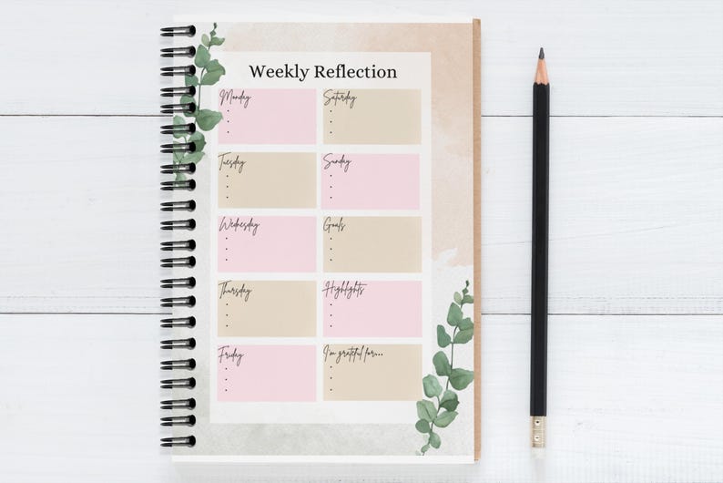 Weekly Reflection Planner, Printable Goal and Gratitude Journal ...