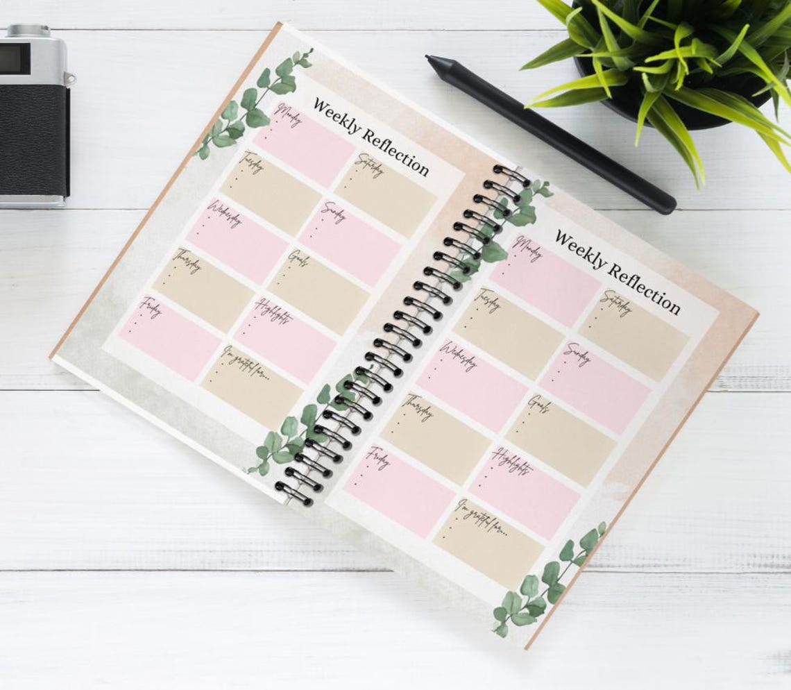 Weekly Reflection Planner, Printable Goal and Gratitude Journal ...