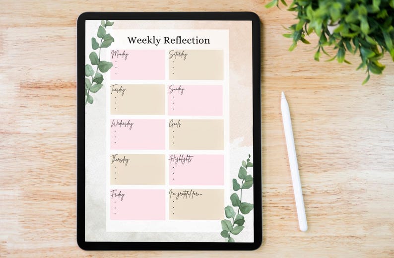 Weekly Reflection Planner, Printable Goal and Gratitude Journal ...