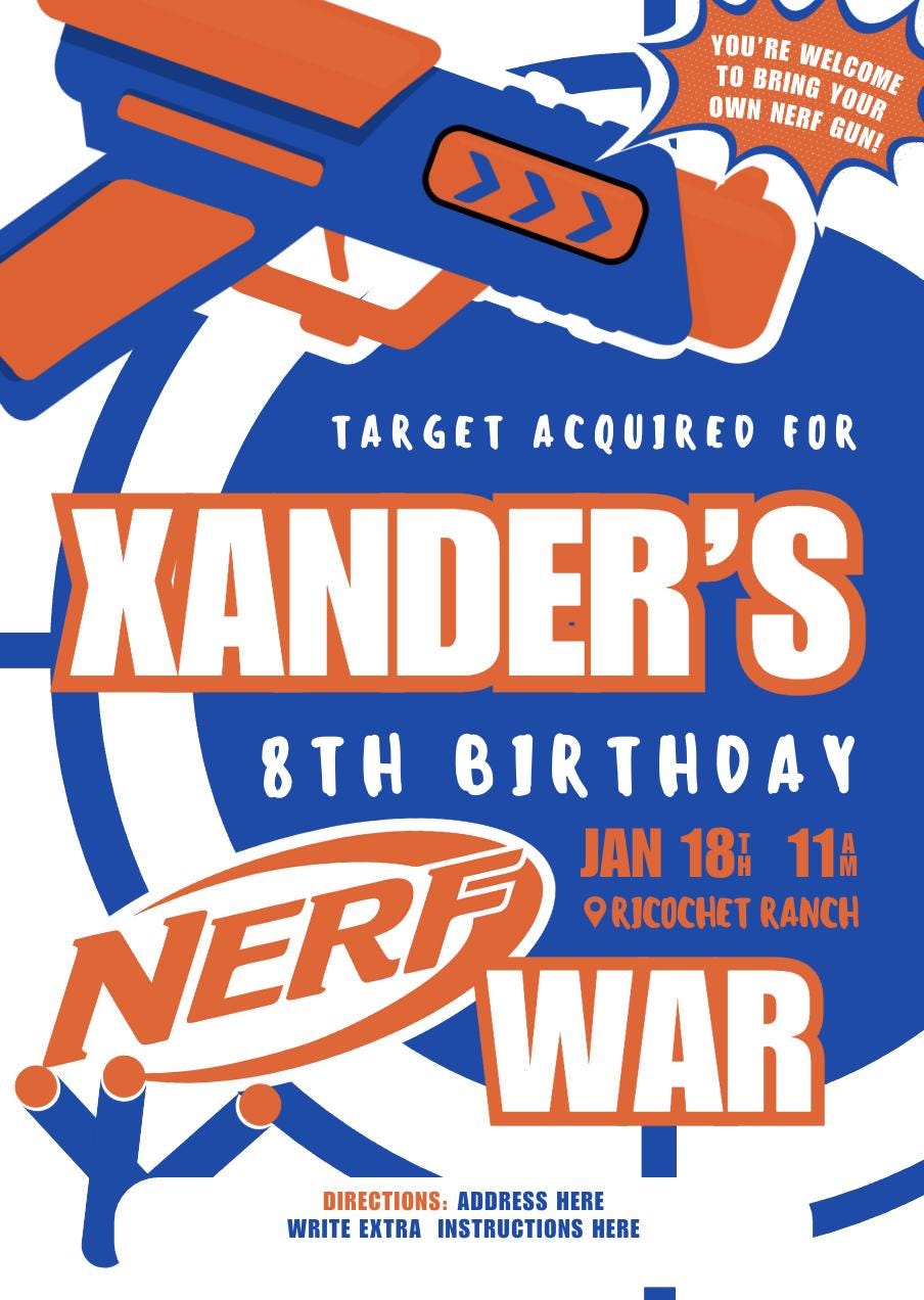 Nerf War Party Invitation Editable Download - Etsy