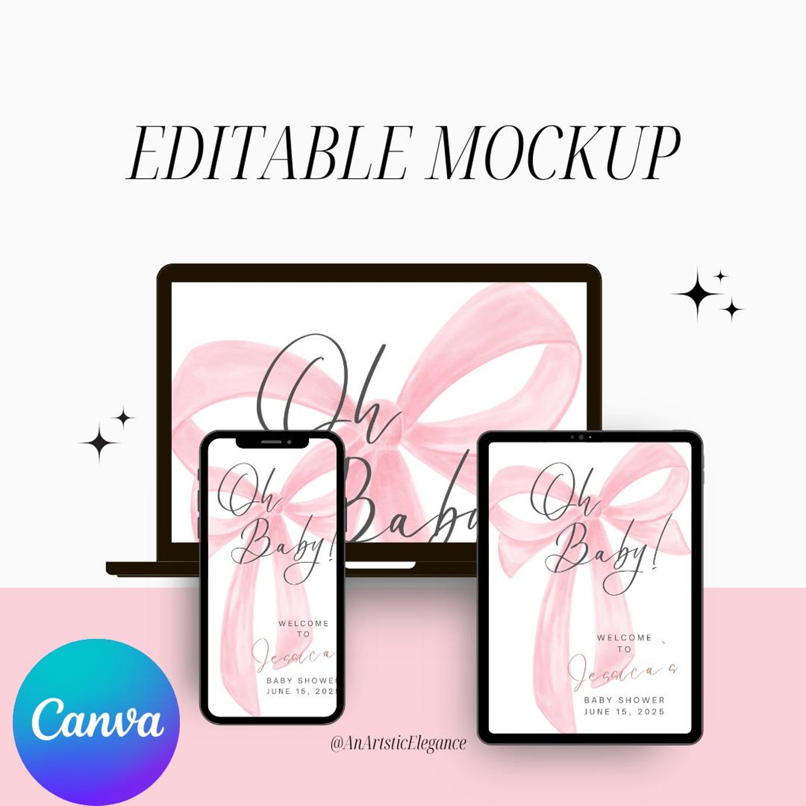 Pink Bow Baby Shower Sign: Girl Printable Template (digital Download ...