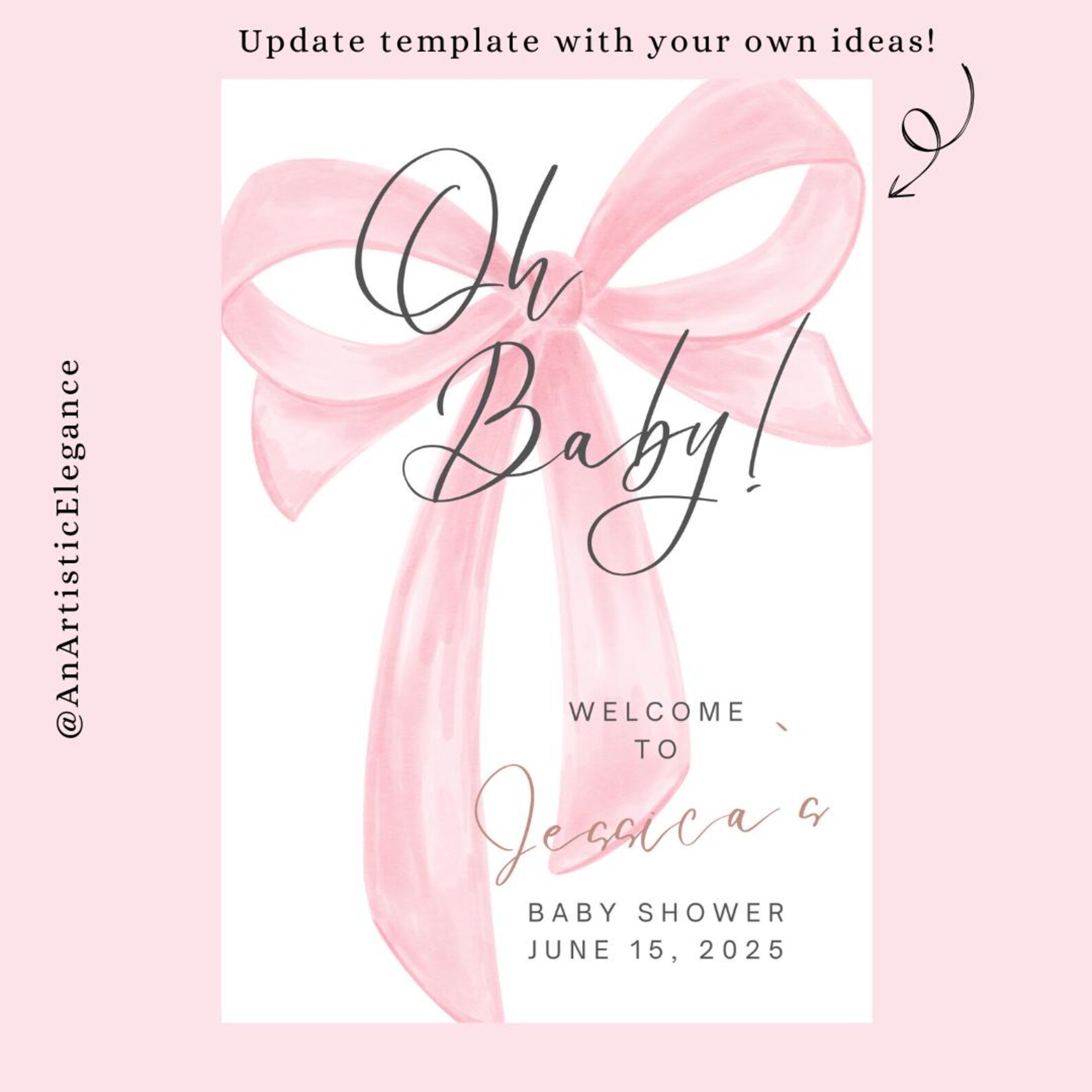 Pink Bow Baby Shower Sign: Girl Printable Template (digital Download ...
