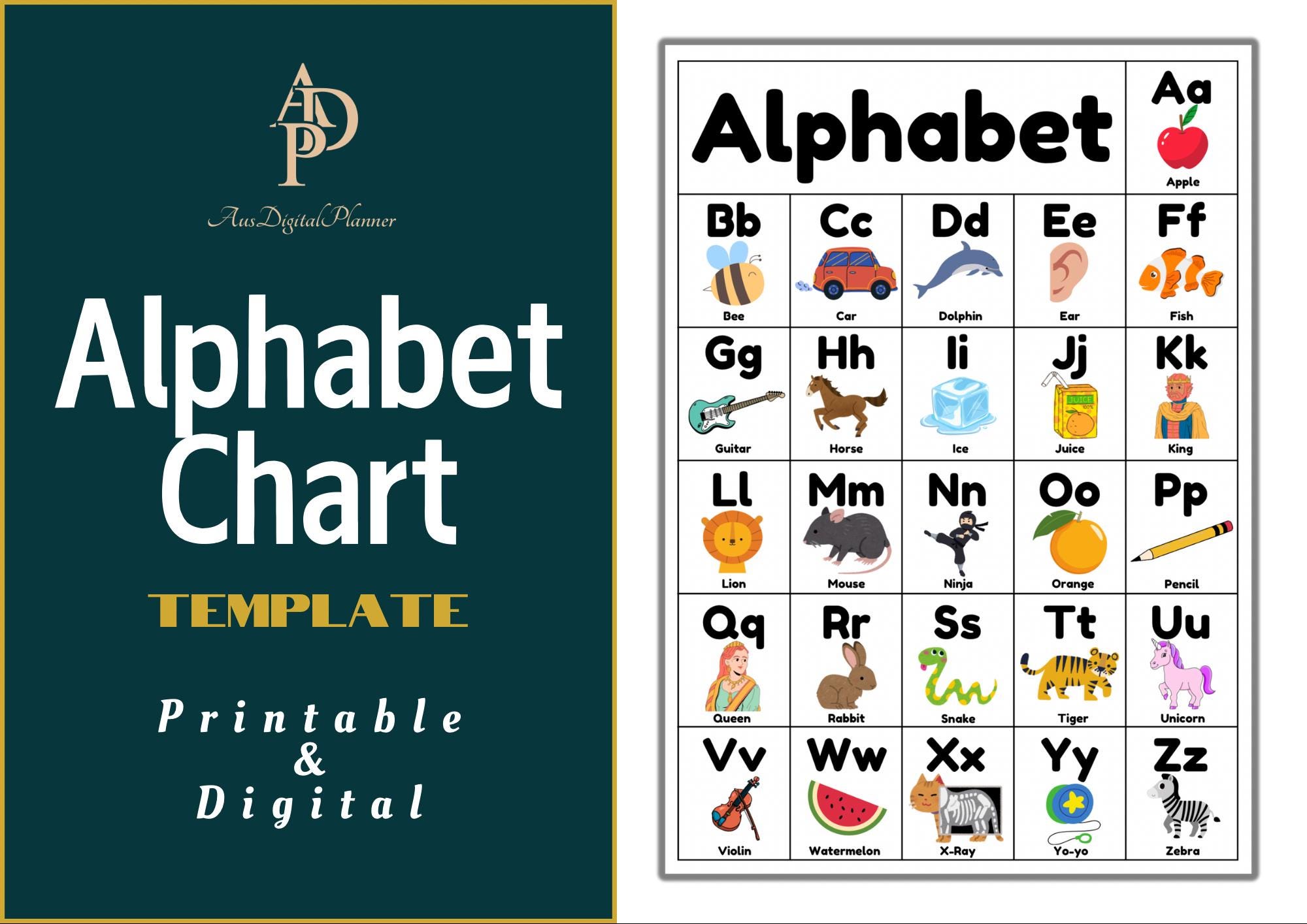 Alphabet Chart for Classrooms & Homes - Etsy