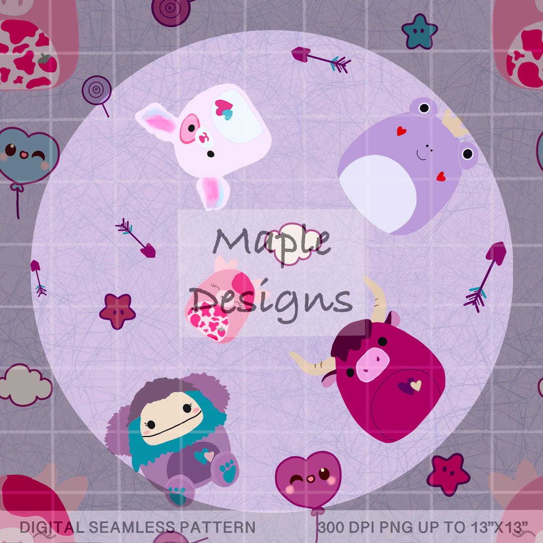 Squishmallow-inspired Valentine Seamless Pattern | Lavendar Digital ...