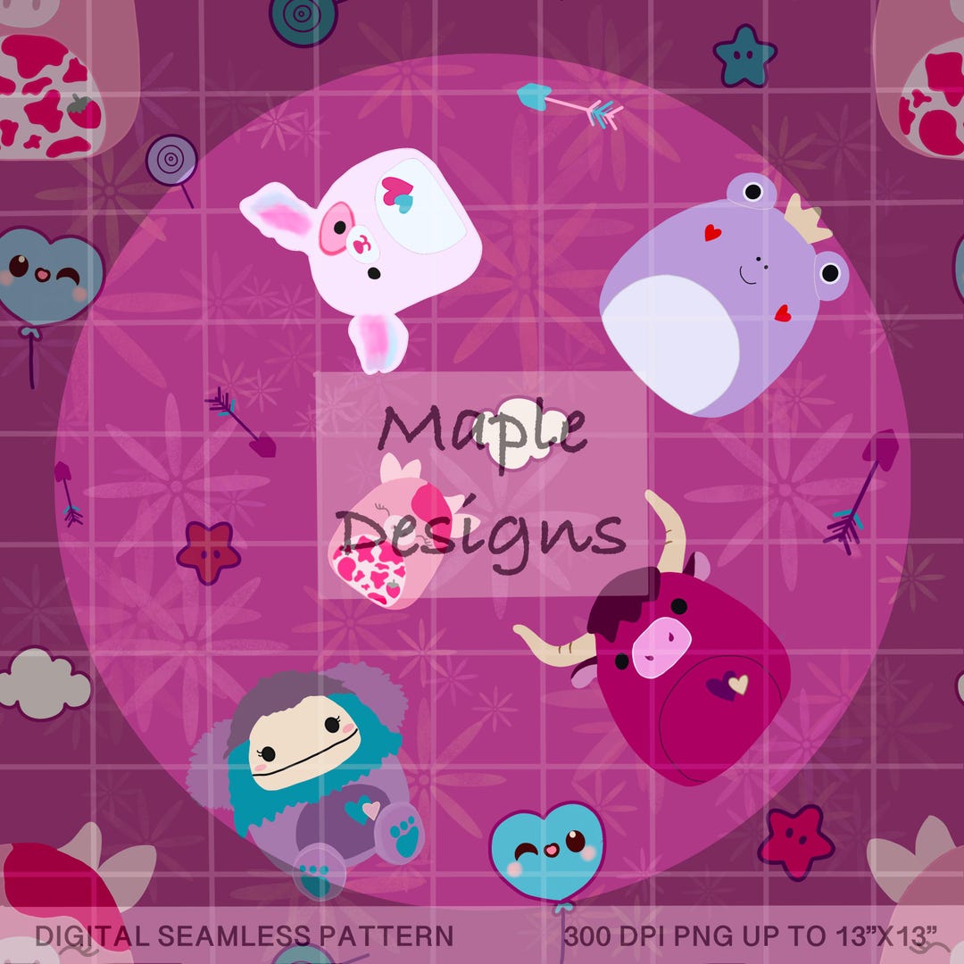 Squishmallow-inspired Valentine Seamless Pattern | Dark Pink Digital ...