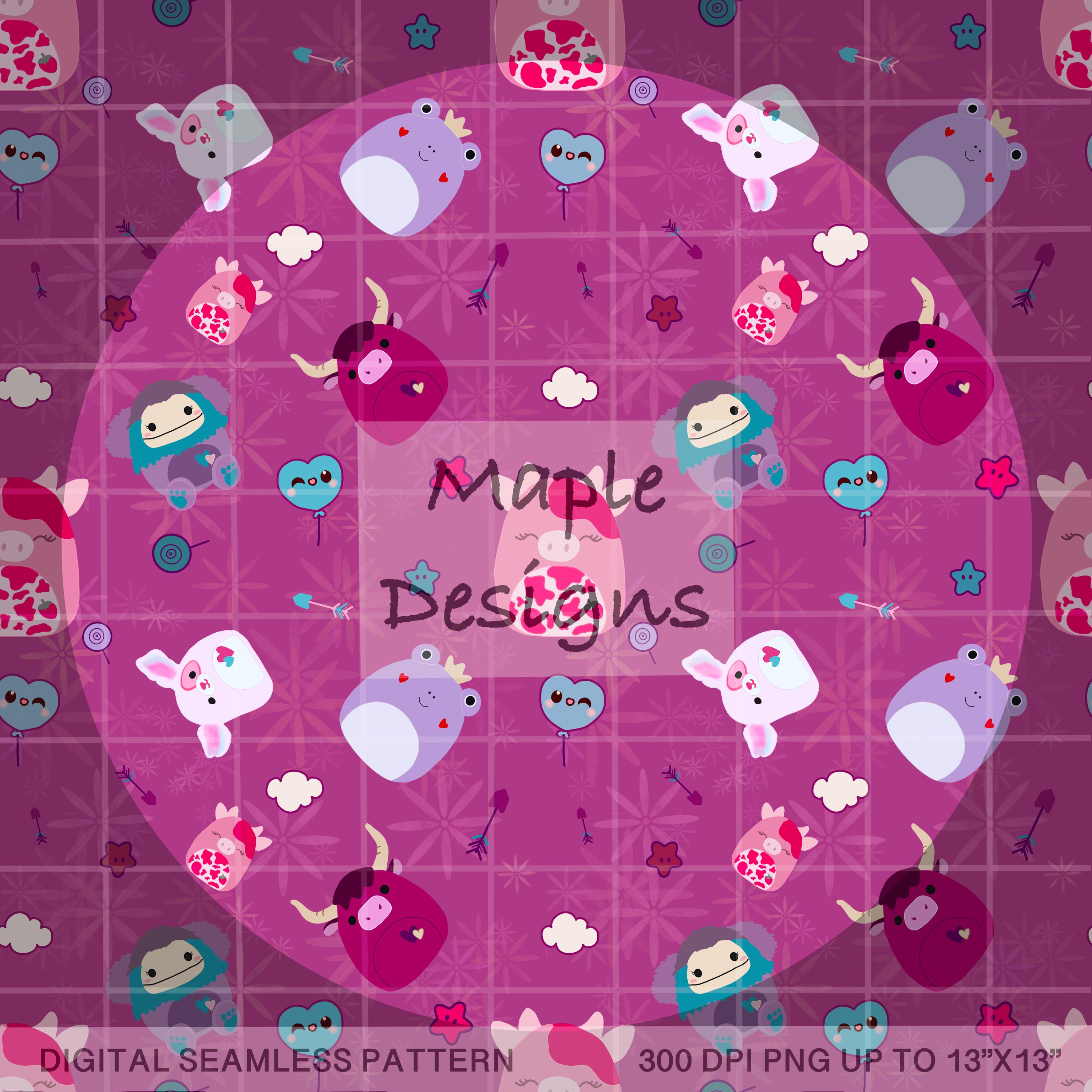 Squishmallow-inspired Valentine Seamless Pattern | Dark Pink Digital ...