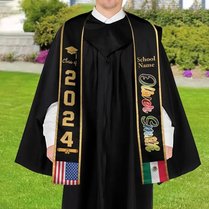 Personalized Two Flag Graduation Stoles, Double Nation Graduation Sash ...
