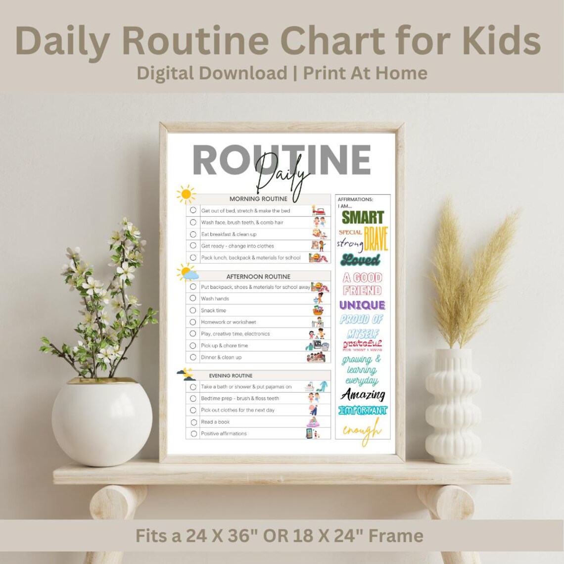 Daily Routine Chart for Kids | Printable PDF | Morning, Afternoon, and ...