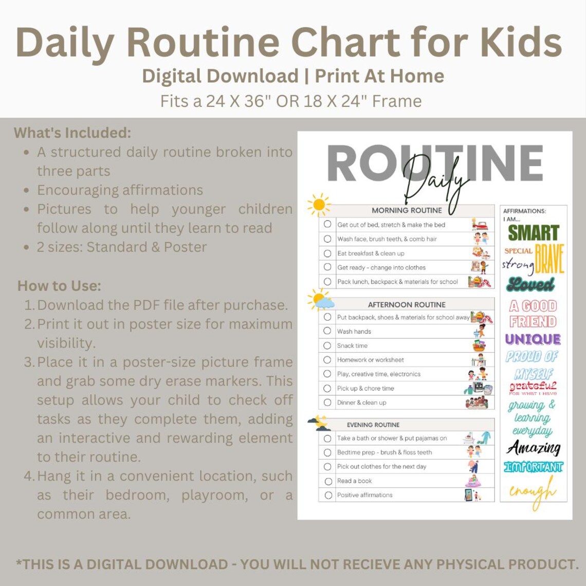Daily Routine Chart for Kids | Printable PDF | Morning, Afternoon, and ...