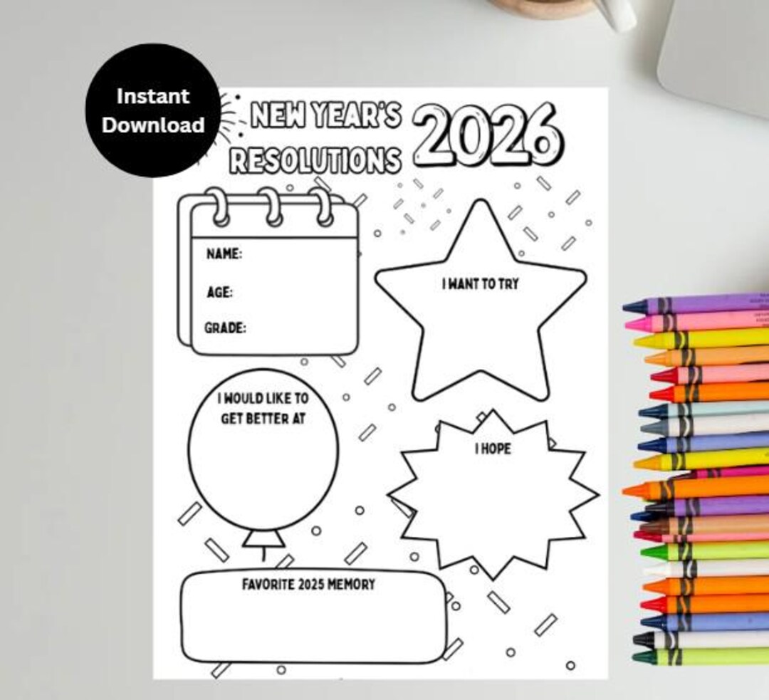 New Year's Resolution Printable for Kids: 2026 Goals Worksheet, Kids ...