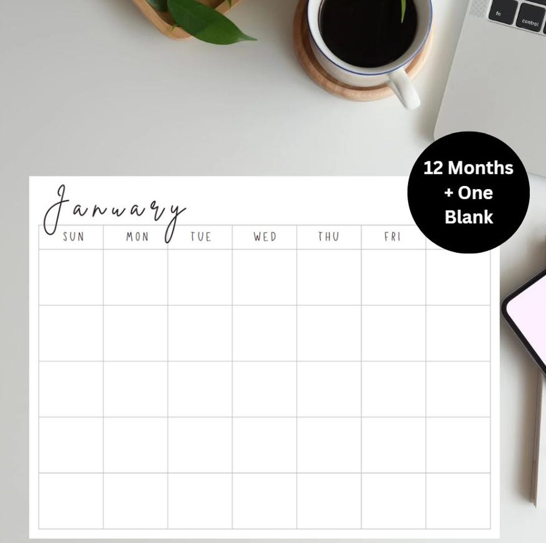 Minimalist Undated Monthly Calendar Printable | Reusable Perpetual ...