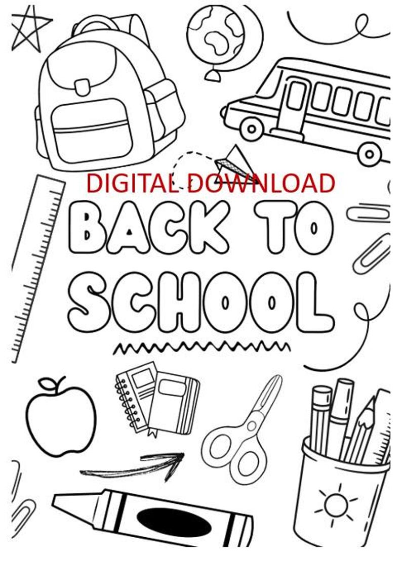 Back to School Coloring Page Printable, First Day of School Activity ...