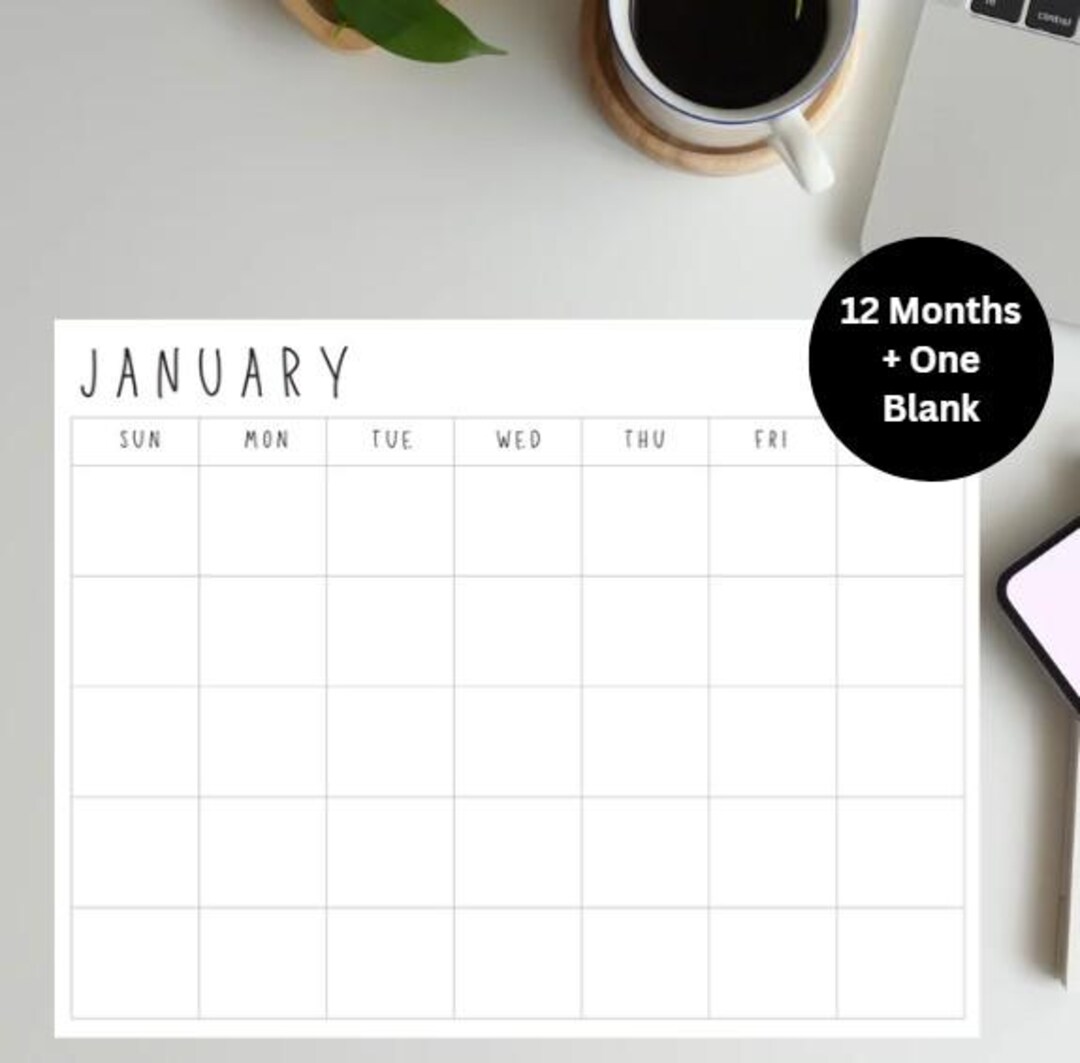 Minimalist Undated Monthly Calendar Printable | Reusable Perpetual ...