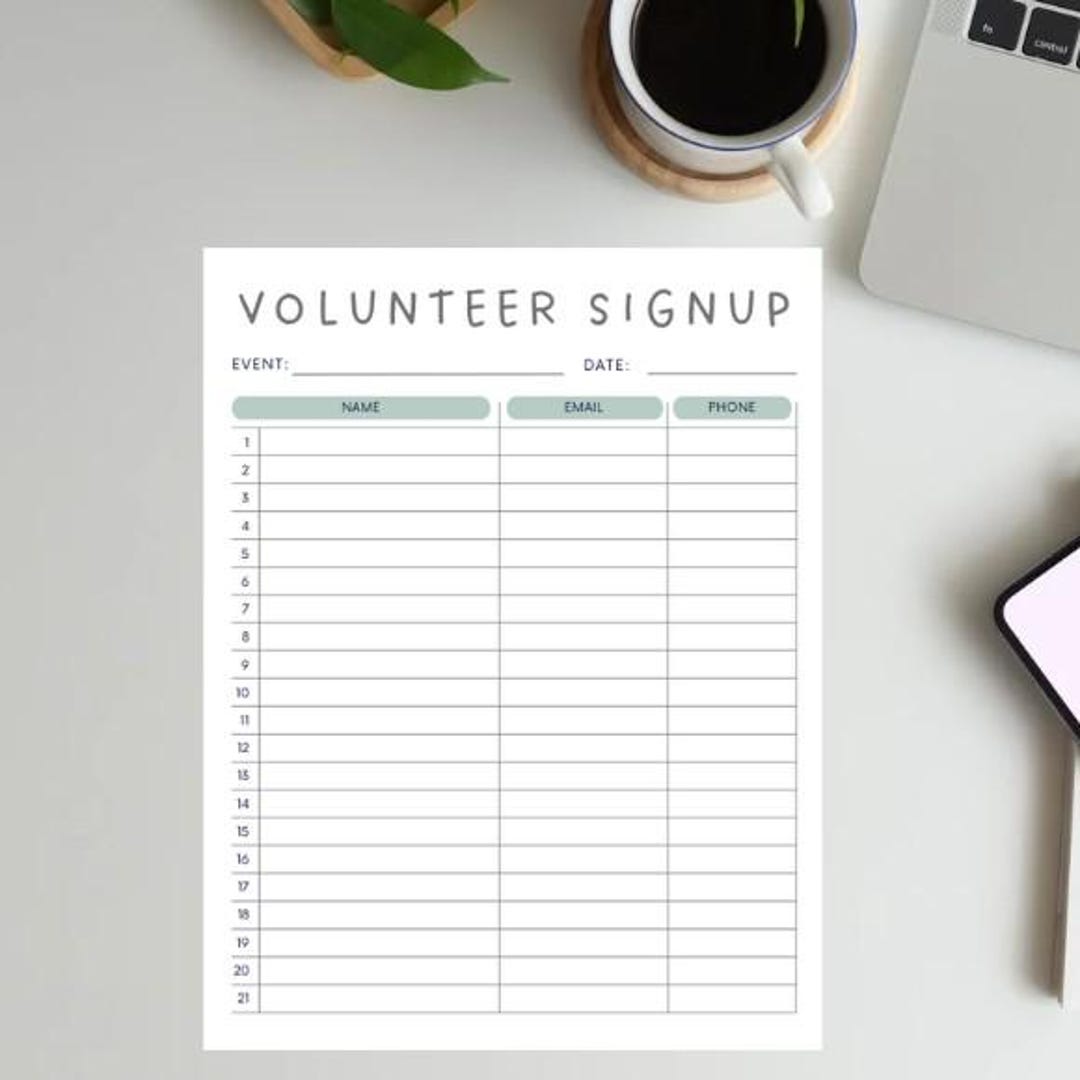 Volunteer Sign-up Form | Printable Sign-up Sheet (PDF Template) - Etsy