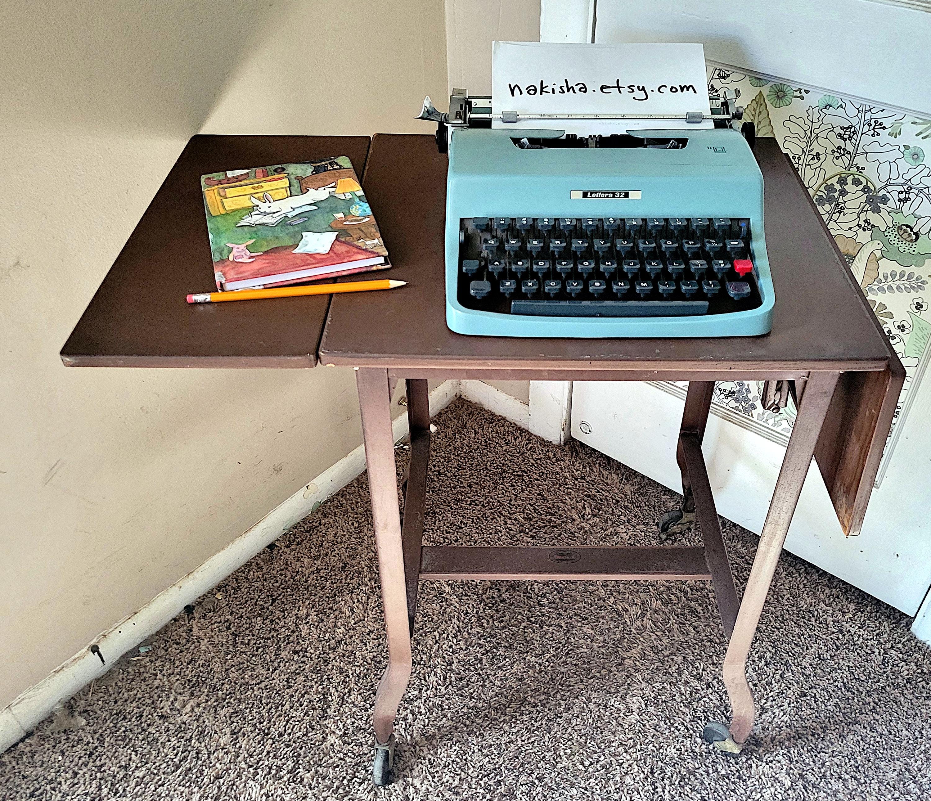 Vintage Typewriter Table, Brown Utility Table With Two Fold Down Wings ...