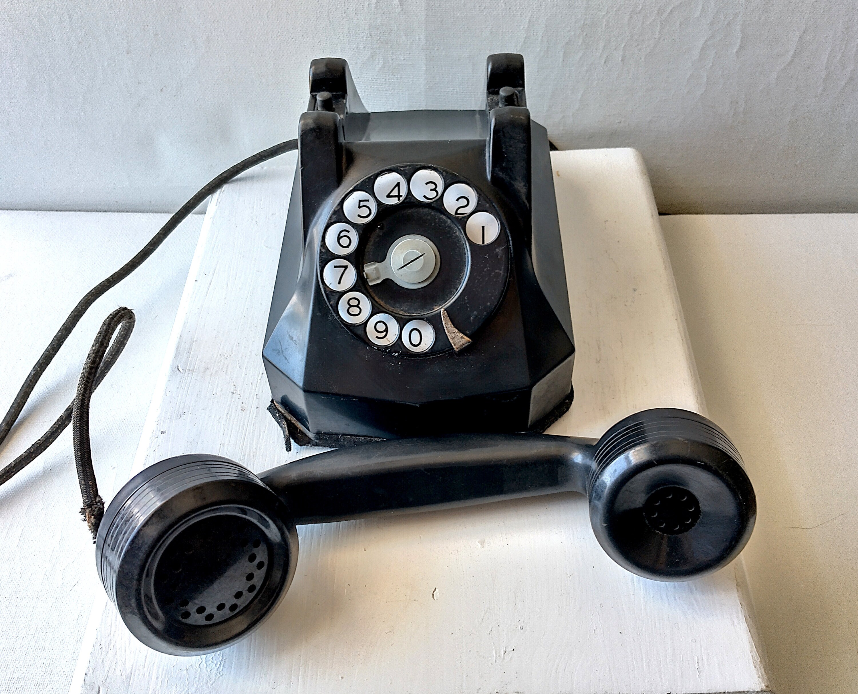 Antique Black Rotary Desktop Telephone, 1920's, Heavy Art Deco Style ...