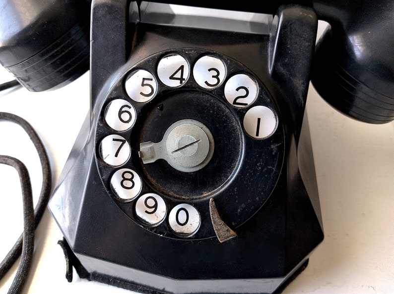 Antique Black Rotary Desktop Telephone, 1920's, Heavy Art Deco Style ...