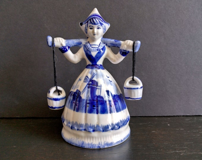 Vintage Blue and White Delft Milk Maid Bell Figurine, Dutch Milk Maid ...