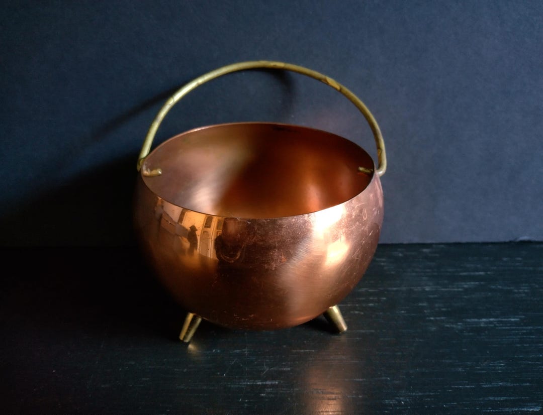 Vintage Mini Copper Cauldron Pot With Brass Handle, Classic MCM ...