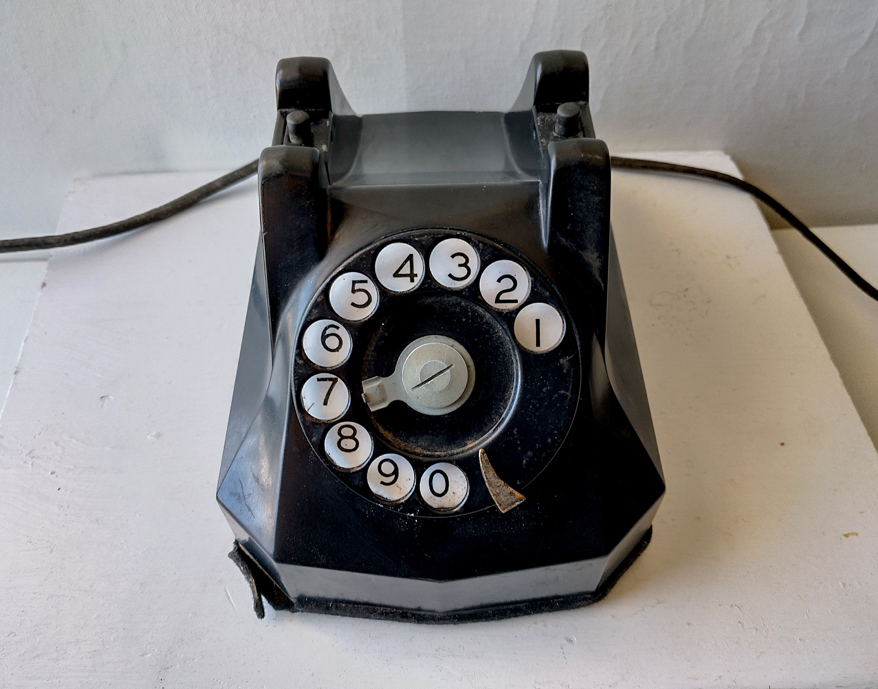 Antique Black Rotary Desktop Telephone, 1920's, Heavy Art Deco Style ...