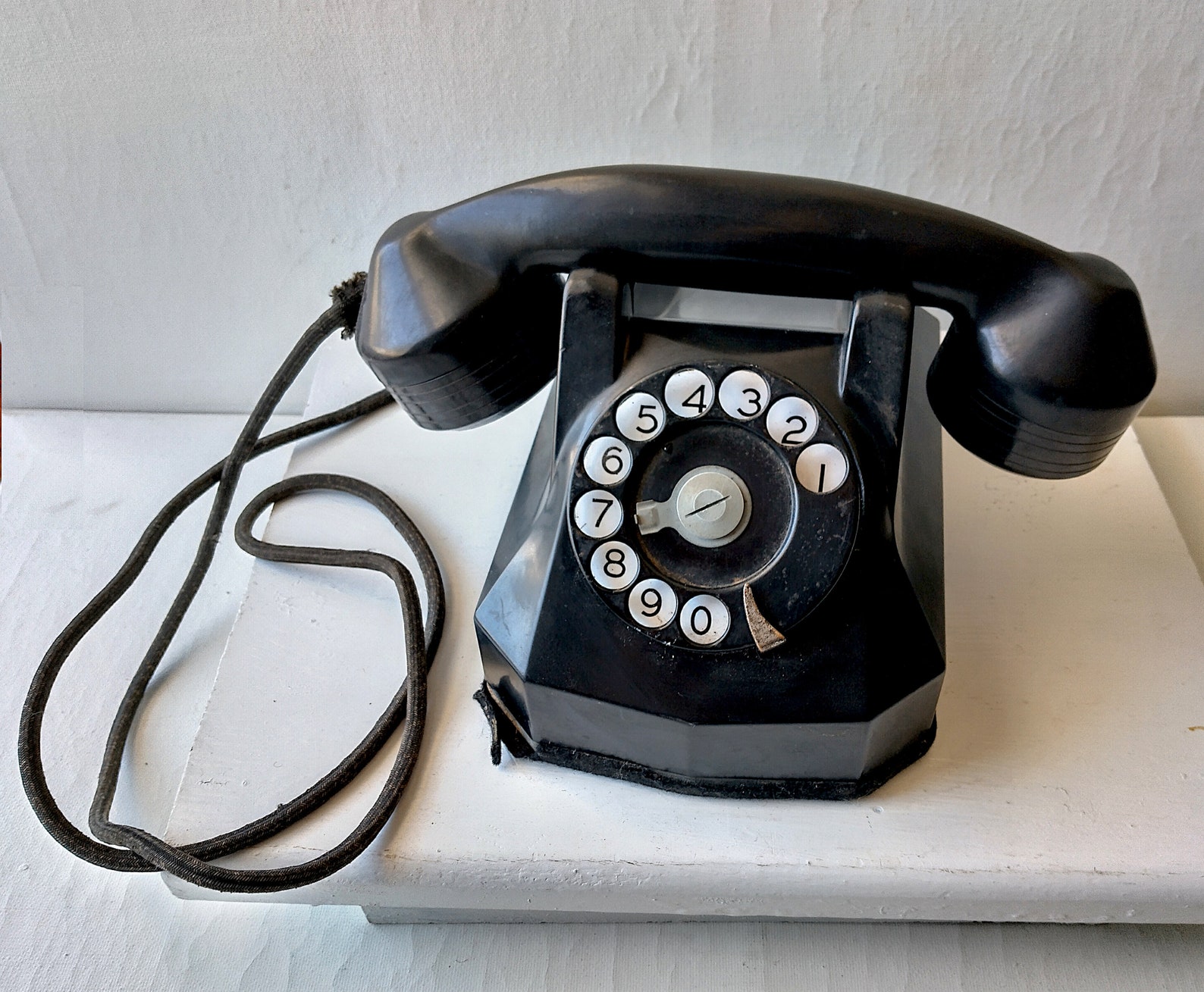 Antique Black Rotary Desktop Telephone, 1920's, Heavy Art Deco Style ...