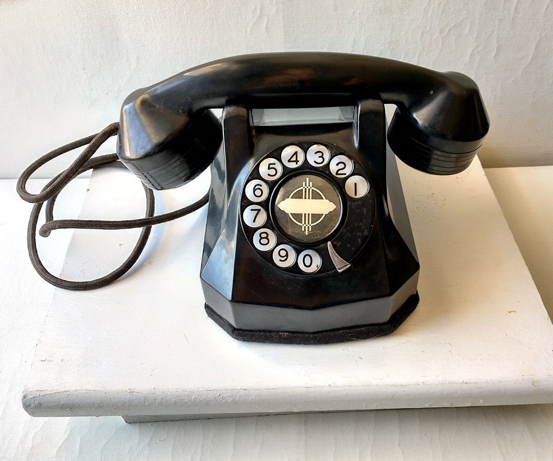 Antique Black Rotary Desktop Telephone, 1920's, Heavy Art Deco Style ...