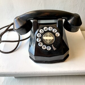 Antique Black Rotary Desktop Telephone, 1920's, Heavy Art Deco Style ...